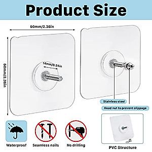 20Pcs Adhesive Wall Mount Screw Hooks,Wall Hangers Without Nails,Wall Hooks for Hanging,Adhesive Hooks Heavy Duty,Seamless Screws for Wall Mount Shelf Kitchen Bathroom Home Office,14 mm/13 lbs(Max)