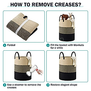 YOUDENOVA Woven Rope Laundry Hamper Basket, 58L Tall Laundry Basket for Blanket Organizer- Clothes Hamper for Bedroom Storage, Baby Kids Nursery Hamper-Large-Black & Brown