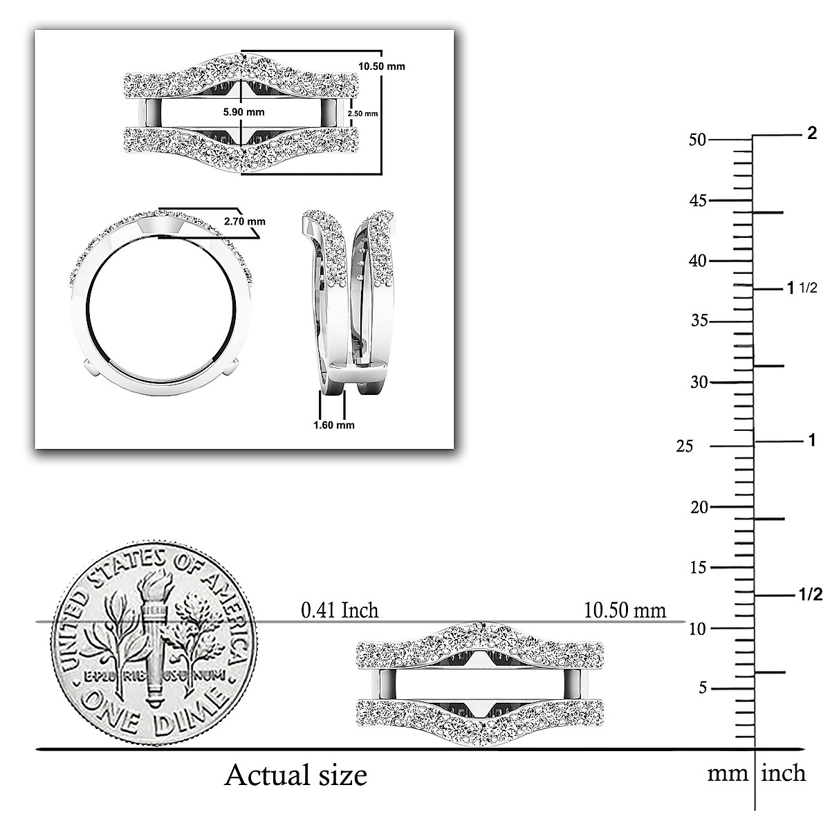 Dazzlingrock Collection Round Cubic Zirconia Wedding Enhancer Ring for Women (1.60 ctw, Color White, Clarity Clean) in 14K White Gold Size 8