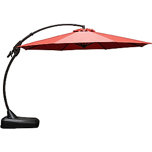 Grand patio Deluxe NAPOLI 12FT Patio Umbrella, Curvy Aluminum Cantilever Umbrella with Base, Round Large Offset Umbrellas for Garden Deck Pool(Canvas Henna, 12 FT-SUNBRELLA)