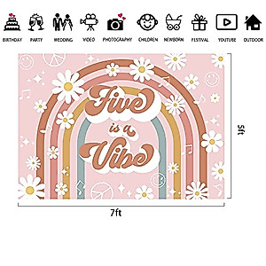 Lofaris Groovy 5th Birthday Backdrop Five is A Vibe Birthday Background Daisy Flower Girls Four Years Old Birthday Party Supplies Photo Prop Wall Decor 7x5ft