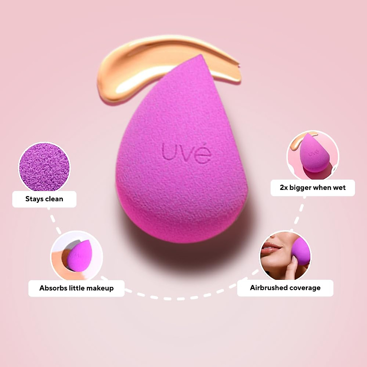 Helio Makeup Blender Sponge, Streak Free Application of Liquid, Powder & Cream Foundation, Professional Complexion Blending Tool, Cruelty Free, Vegan, Latex Free