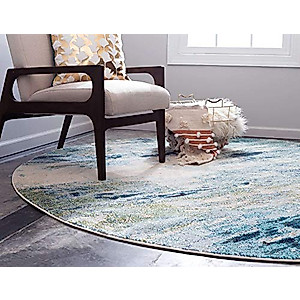 Unique Loom Chromatic Collection Modern & Vibrant Abstract Area Rug For Any Home Décor (6' 0 x 6' 0 Round, Light Blue/Beige)