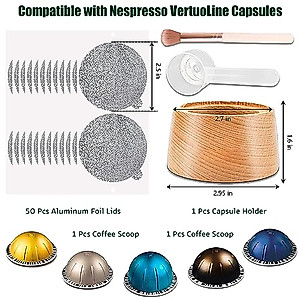 Velocvil Aluminum Foil Lids Kit for Reusable Nespresso Pods, Aluminum Foil Seals with Holder, Brush and Scoop for refillable Nespresso Capsules VertuoLine Coffee Pods