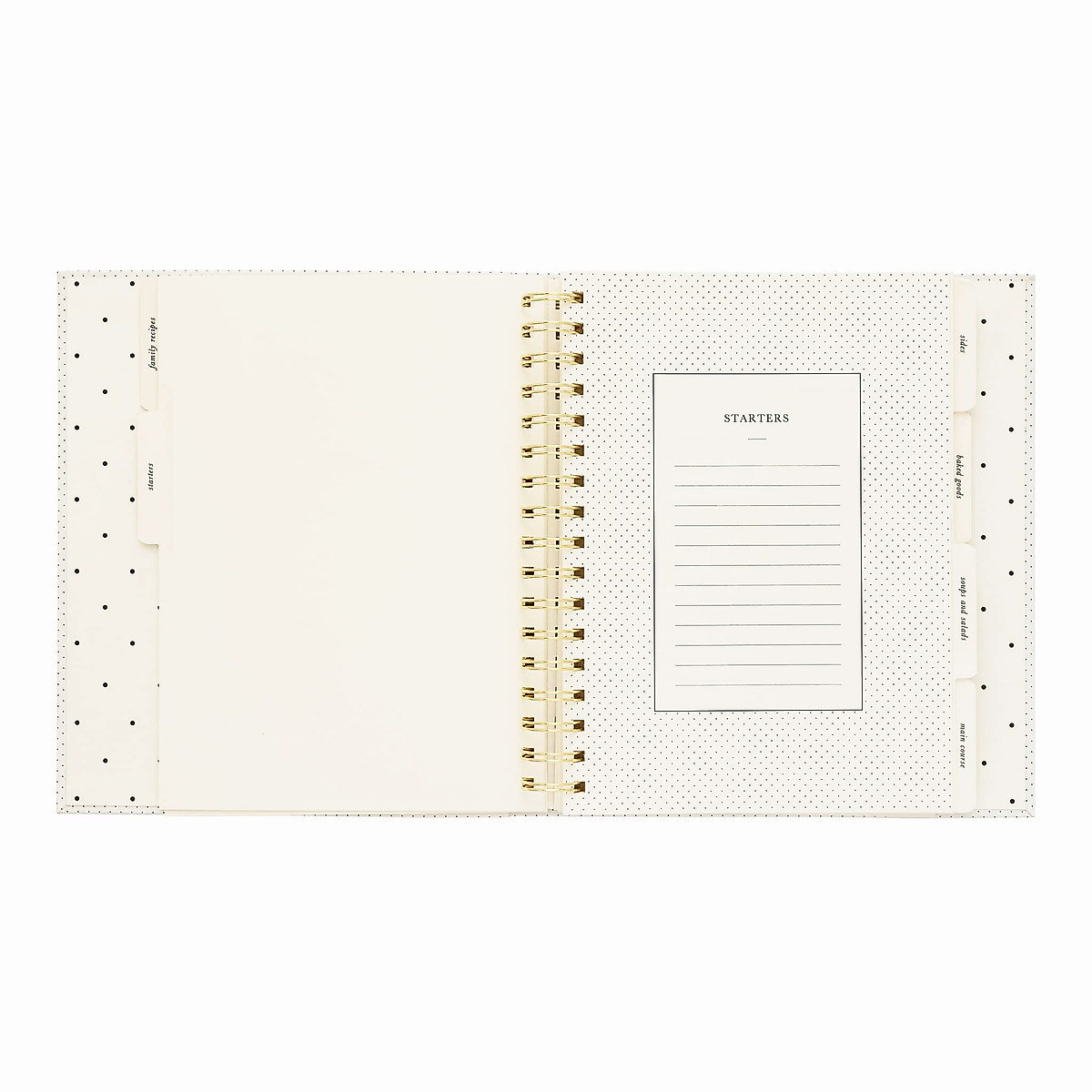 Sugar Paper Cream & Black Swiss Dot Recipe Book with Page Dividers and Guided Pages To Record and Organize Your Favorite Recipes