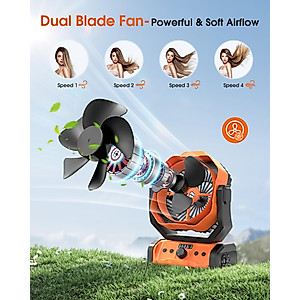 Peouix Portable Rechargeable Camping Fan - 20000mAh Cordless Battery Powered Fan with LED Lantern, Remote Auto Oscillating USB C Table Battery Operated Tent Fan for Travel Outdoor Beach