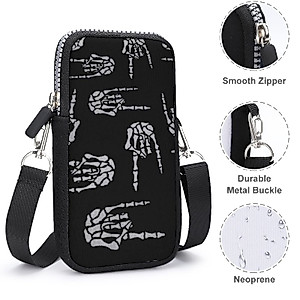 Women Fashion Small Crossbody Bags Cell Phone Purse Wallet Heavy Metal Skull Rock Hand Shoulder Bag With Adjustable Strap For Credit Card Money Key Passport