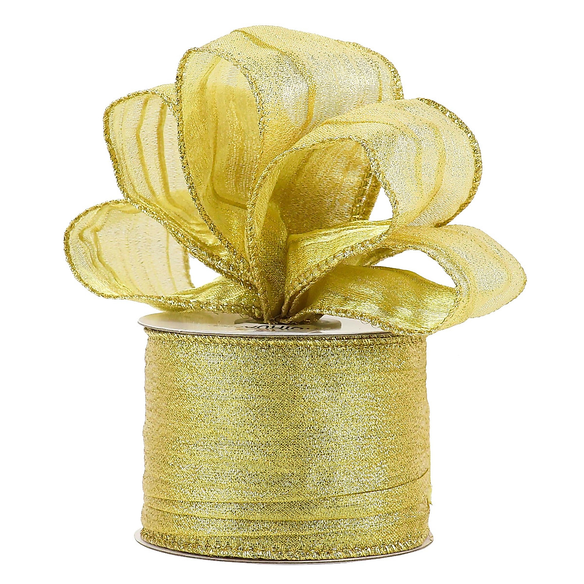 HUIHUANG Gold Wired Ribbon 2-1/2" Metallic Crinkle Gold Christmas Tree Ribbon for Bows Making, Wreath Making Supplies, Gift Wrapping, Holiday Home Decor, Garland, DIY Crafts -10 Yards