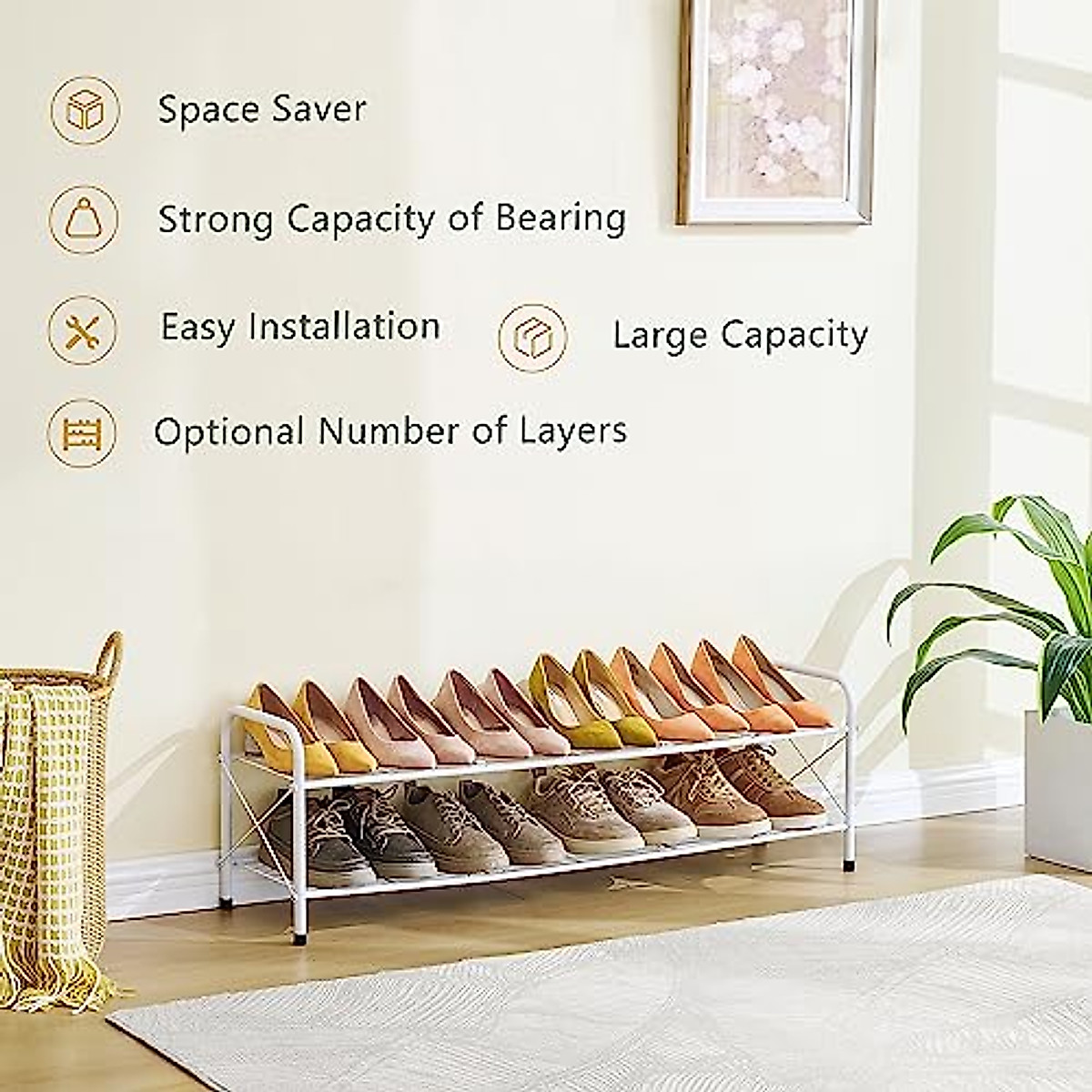 Hoctieon 2 Tier Shoe Rack for Closet, Shoe Rack FreeStanding, Entryway Shoe Shelf, Shoe Storage Organizer, Durable Mesh Style Shoe Rack, White