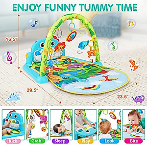 Baby Gym Play Mats Baby Toys Tummy Time Mat Toys Musical Activity Center for Newborn Infant Toys Piano Baby Play Mat Music & Light Newborn Infant Gifts for Baby Toys 0-3 6 9 12 Months, Dinosaur Style