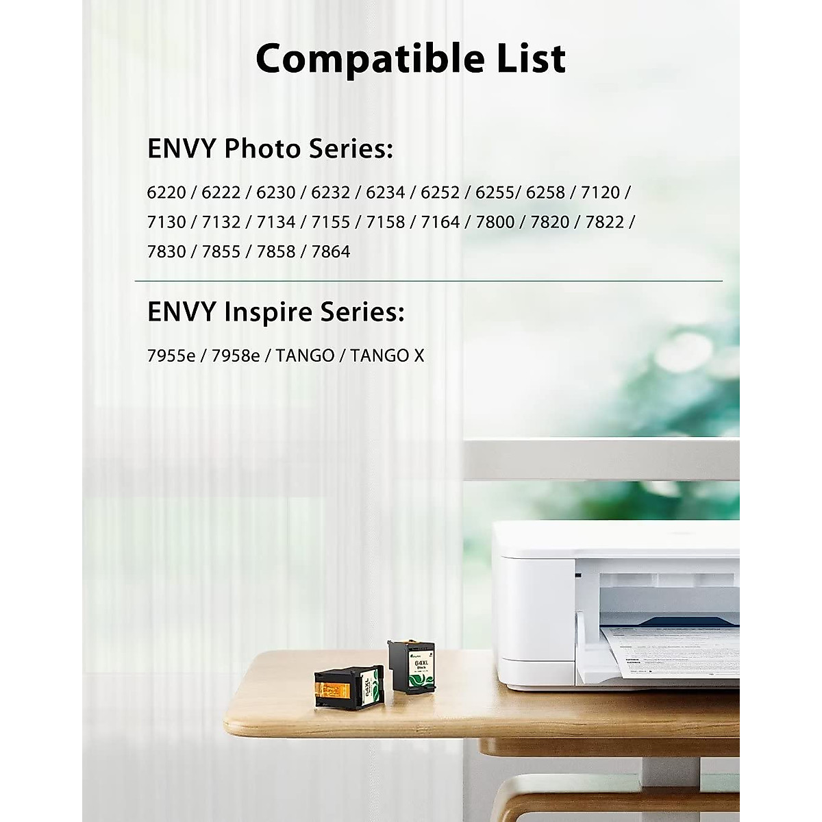 64XL Black Ink Cartridges Black Compatible for HP 64 XL Work with HP Envy Photo 7855 7858 7155 6255 6252 7100 7800, HP Envy Inspire 7900e 7950e Tango Series Printer (2 Pack)