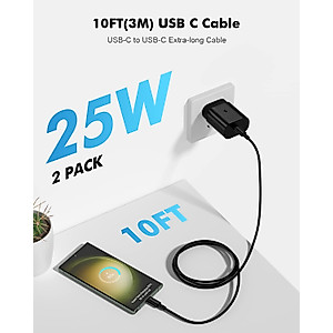 25W Fast Charge Type C Samsung Super Fast Charging 2 Pack with 10FT USB C Cable Charger for Samsung Galaxy S23 Ultra Charger S23/S23+/S22 Ultra/S22+/S22/S21/S20/Z Fold 4,3/Z Flip 4,3 S10/S9/S8