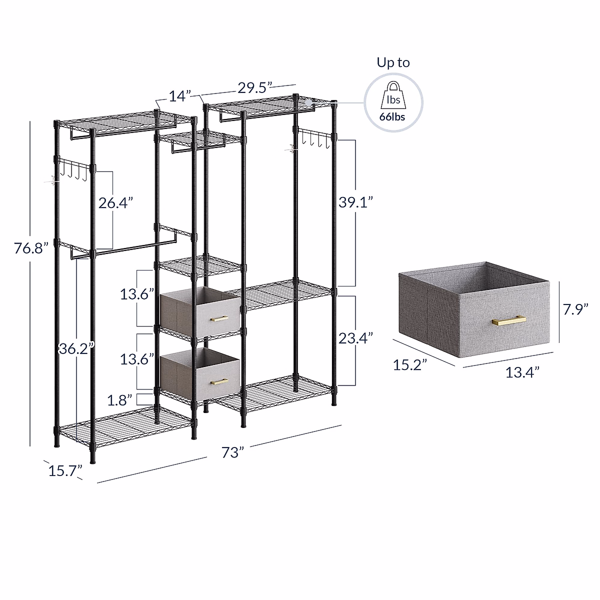 BELLEZE Over The Washer and Dryer Clothes Drying Rack, Laundry Room Organization Storage Rack with Adjustable Shelves, Hooks and Drawers, Space Saver Closet Rack for Living Room