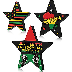 3 Pieces Independence Day Wooden Decoration Juneteenth Star Signs Patriotic Wood Star Table Signs for 4th of July Holiday Party Decoration