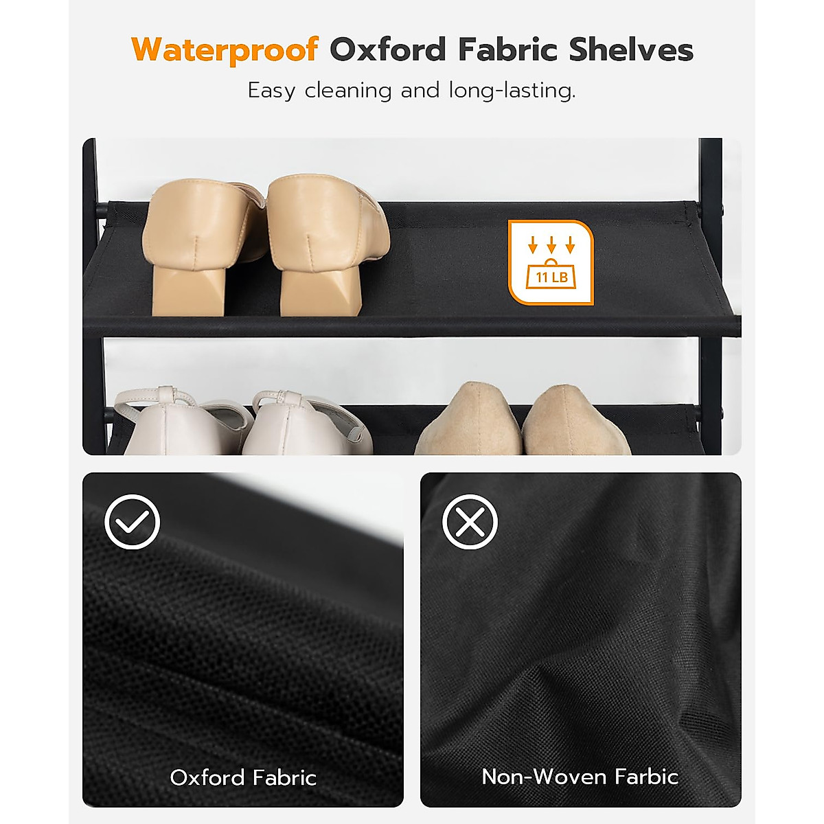 HOOBRO Shoe Rack, 5 Tier Shoe Storage Organizer with 4 Oxford Fabric Shelves and Top Panel, Holds 16-20 Pairs of Shoes, for Entryway and Closet, Industrial, Rustic Brown BF50XJ01