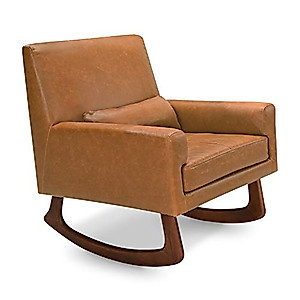 Nursery Works Sleepytime Rocker in Tan PU Vegan Leather with Walnut Legs, Greenguard Gold and CertiPUR-US Certified