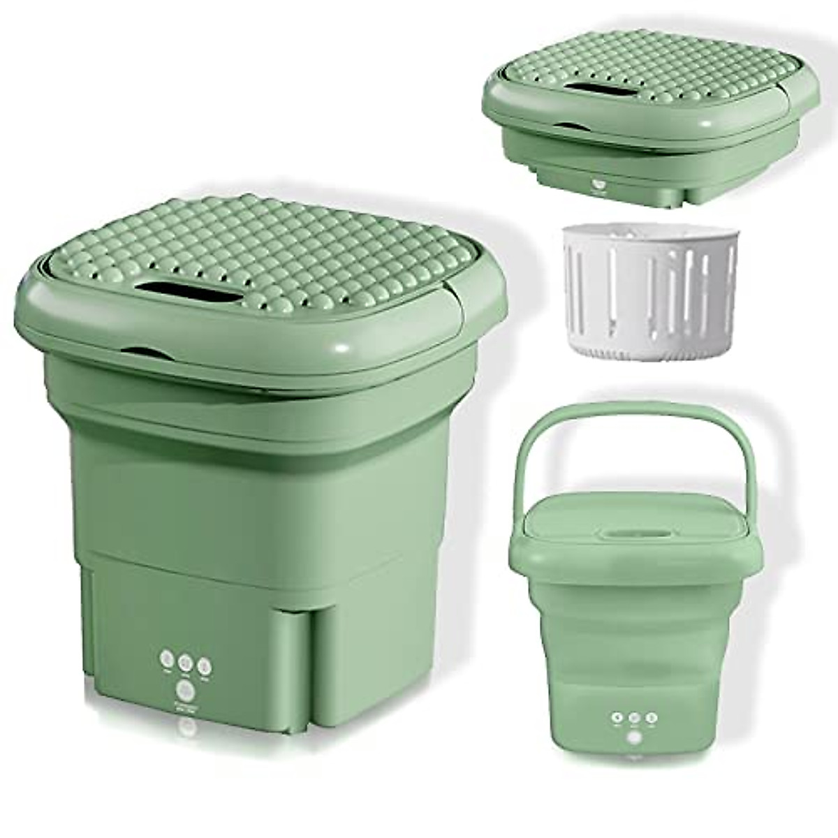 Foldable Washing Machine, Mini Portable Washer, Washing Machine with Drain Basket for Apartment, Laundry, Camping, RV, Travel, Underwear, Personal, Baby - GREEN