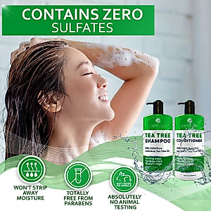 Tea Tree Oil Shampoo and Conditioner Set - Anti Dandruff Treatment for Itchy, Dry Scalps - Ideal for Women and Men with Oily Hair and Scalp Buildup - Sulfate and Paraben Free