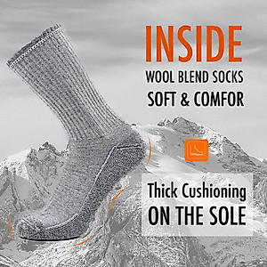 KitNSox 4 Pack Men's Women's Merino Wool Hiking Running Socks Crew Warm Thick Cushioned Outdoor Walking Sport Athletic Sock, Medium, Light Grey