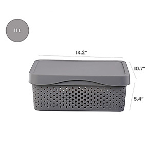 HANAMYA Lidded Storage Bin Organizer | Storage Organizing Container, 11 Liter, Set of 6, Gray