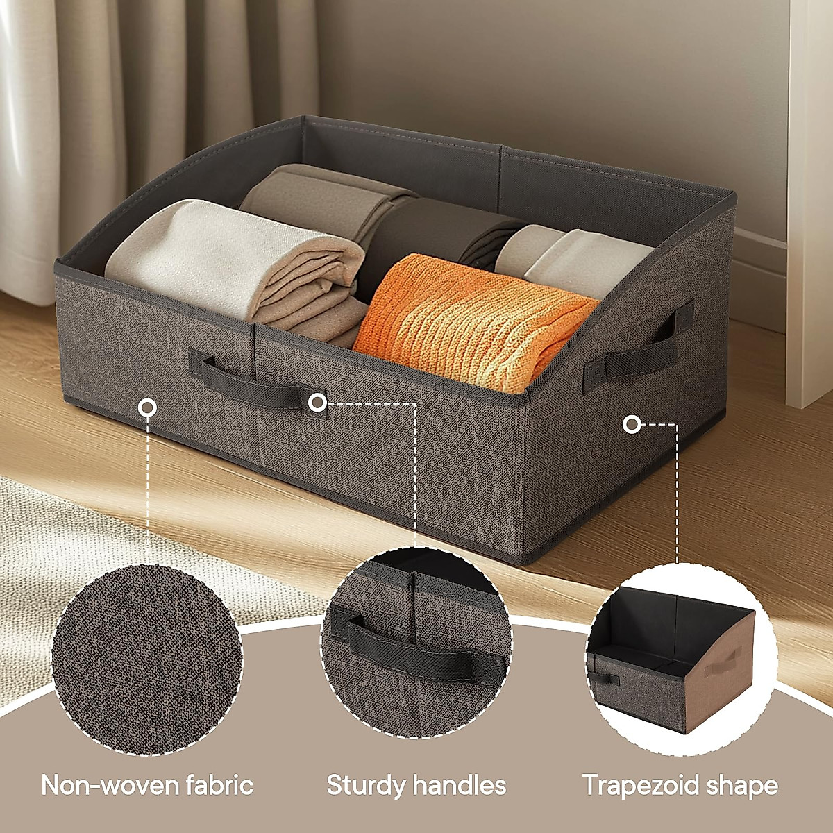 DAYARD Fabric Bins [3-Pack], Trapezoid Storage Bins with Handles, Foldable Baskets Storage Boxes for Shelves, Closet, Bookshelf, Organizer Containers, 20 x 11 x 8 inch Coffee