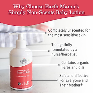 Earth Mama Simply Non-Scents Baby Lotion | Fragrance-free with Organic Calendula + Rooibos for Sensitive Skin, 8-Fluid Ounce