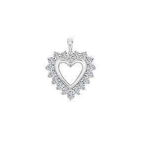 Shineadime 0.40 Cttw Round Cut Genuine Diamond (Clarity I2, Color J) Open Heart Pendant In Real 14K Solid White Gold