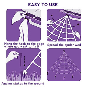 Halloween Decorations Outdoor 16 FT Giant Halloween Spider Web + 50" Large Spider, Triangular Huge Spider Web and Stretch Cobwebs Outdoor Halloween Decorations Yard Lawn Party Decor Props for Haunted