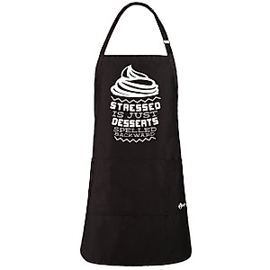 ApronMen, Funny Baking Apron Stressed Is Just Desserts Spelled Backwards - Adjustable Straps - One Size Fits All Grilling Apron With Pockets - Cotton Kitchen Cooking Chef Apron