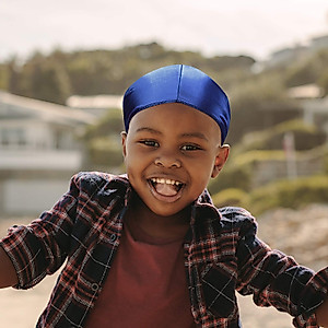 4 Pieces Baby Silky Durags with Long Tail and Wide Straps Kids Satin Durag Caps Child Headwraps for 360 Waves (Black, Wine Red, Green, Navy Blue)