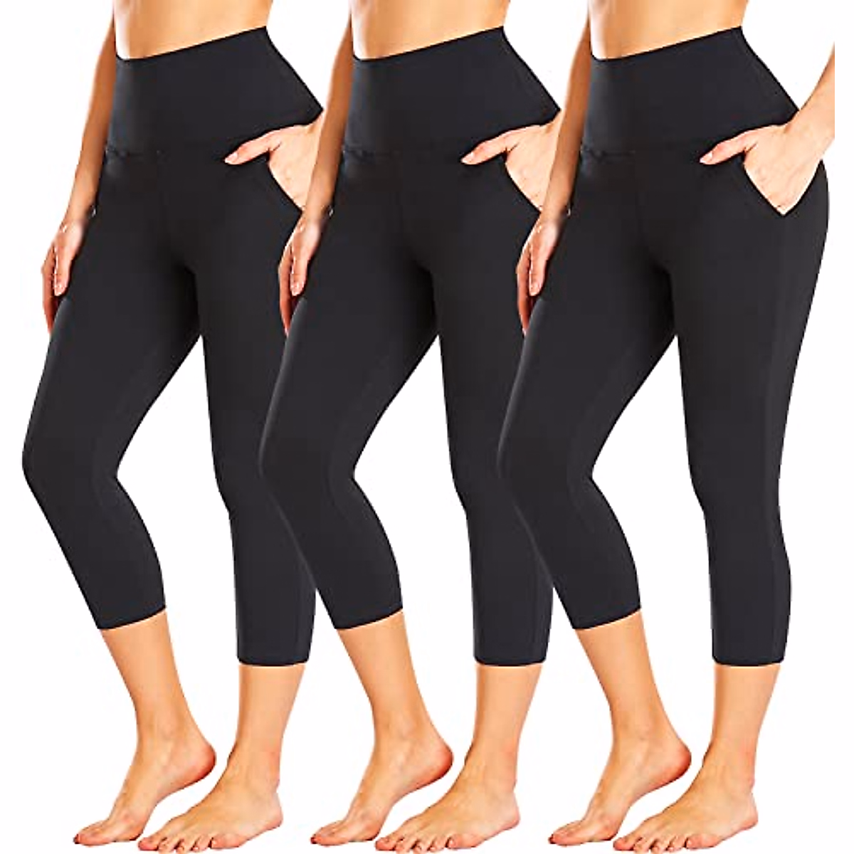 FULLSOFT 3 Pack Capri Leggings for Women with Pockets High Waisted Black Workout Yoga Pants (1-3 Pack Capri Black,Black,Black(with Pockets), 2X-Large-3X-Large)