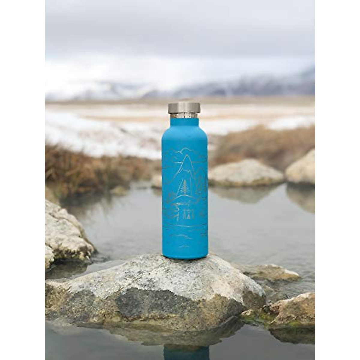 Involve & Evolve Insulated Water Bottle with 3 Lids (Straw Lid) Kids Reusable Double Walled Stainless Steel Flask Metal Stay Wild Thermos 12oz 17oz 20oz 25oz (17 oz, Engraved Blue)