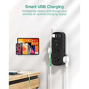 USB Outlet Extender Surge Protector - with Rotating Plug, 1800 Joules, 6 AC Multi Outlet and 3 USB Ports (1 USB C), 3-Sided Swivel Power Strip with Spaced Splitter for Home, Office, Travel