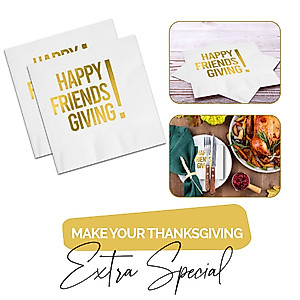 Happy Friendsgiving Napkins 52 Pcs - Gold Foil Friendsgiving Dinner Napkins, Friendsgiving Decorations - 3 Ply Thanksgiving Napkins for Thanksgiving Table Decor