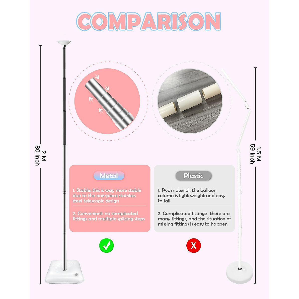 YALLOVE Balloon Column Stand, Set of 2 Balloon Stand with 10 Inch Latex Balloons