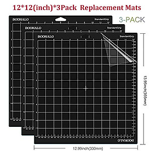 DOOHALO Cutting Mat for Cricut Explore Air2/One, Cricut Maker Smart Cutting Machine Expression 12 X 12 inch 3 Pack Replacement Adhesive Vinyl Mats Black Color Standard Grip Cutting (Black)