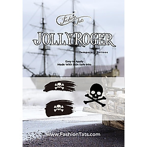 FashionTats Jolly Roger Pirate Temporary Tattoos | Pack of 20 | Skull & Crossbones Buccaneers | MADE IN THE USA | Skin Safe | Removable