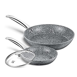 KOCH SYSTEME CS 8"+11" Premium Nonstick granite stone Frying Pan Sets, Gray Nonstick Frying Pan Sets with Lids, Aluminum Pan for Effortless Cooking, Kitchen Cookware Sets Compatible for all Stoves