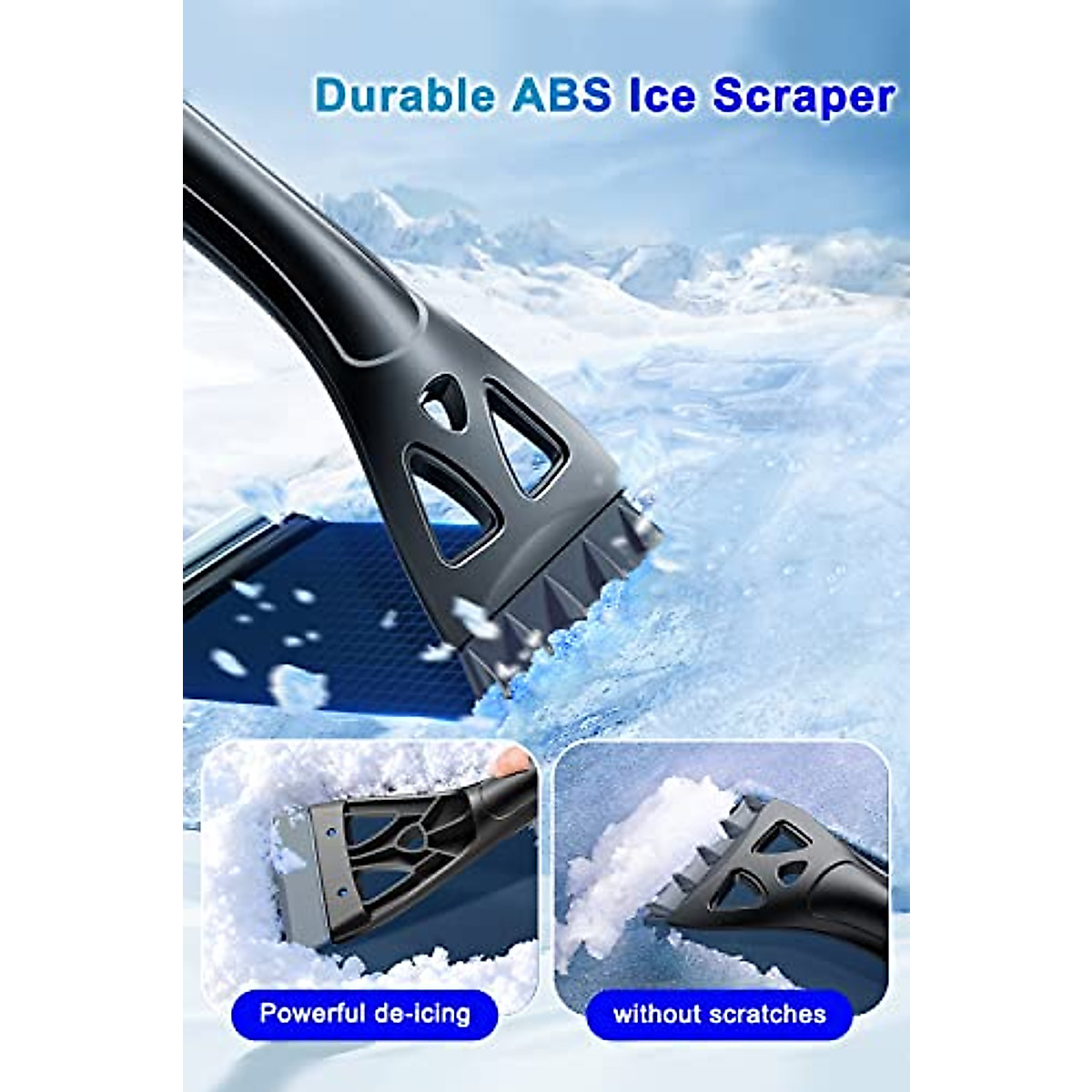 Motomate 37" Ice Scraper and Extendable Snow Brush, Detachable Snow Scraper with Foam Grip 360° Pivoting PVC Brush Head for Car Windshield, Truck, SUV (Blue)