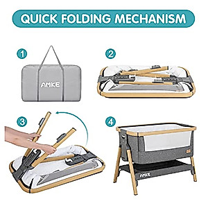 AMKE Baby Bassinets,Bedside Sleeper for Baby,35s Quick Assemble Baby Crib with Storage Basket,Portable Bassinets for Safe Co-Sleeping, Adjustable Baby Bed for Infant Newborn