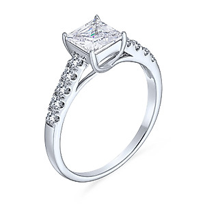 Personalize Timeless Classic Simple 1.5CT AAA CZ Square Princess Cut Solitaire Promise Engagement Ring For Women .925 Sterling Silver Cubic Zirconia Pave Side Stone Band Customizable