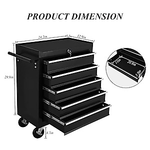 CuisinSmart Tool Chest,5 Drawers Multifunctional Tool Cart with Wheels,Metal Rolling Tool Cart Storage for Garage Workshop Warehouse Repair Shop,Black