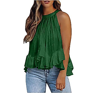 ZunFeo Summer Tank Tops for Women Halter Sleeveless Top Shirts Ruffle Cute Smocked Top Trendy Clothing 2023