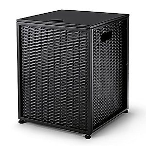 EMBRANGE Propane Metal Tank Cover Table for Gas Fire Pits, Hides Any Standard 20lb Propane Tanks, 16-inch Hideaway Table with Side Handles, Black