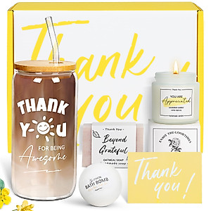 FOTN Thank You Gifts for Women, Employee Appreciation Gifts, Thank You for Being Awesome Glass Cup, Farewell Gifts for Coworkers, Appreciation Gifts for Teachers Employee Boss with Thank You Cards