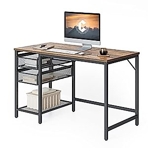 CubiCubi Computer Desk with Drawers, 47 Inch Office Desk with Storage Shelves, Modern Writing Study Work Desk for Home Office, Rustic Brown