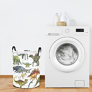 Jungle Dinosaur Personalized Laundry Basket Hamper,Collapsible Storage Baskets with Handles for Kids Room,Clothes, Nursery Decor
