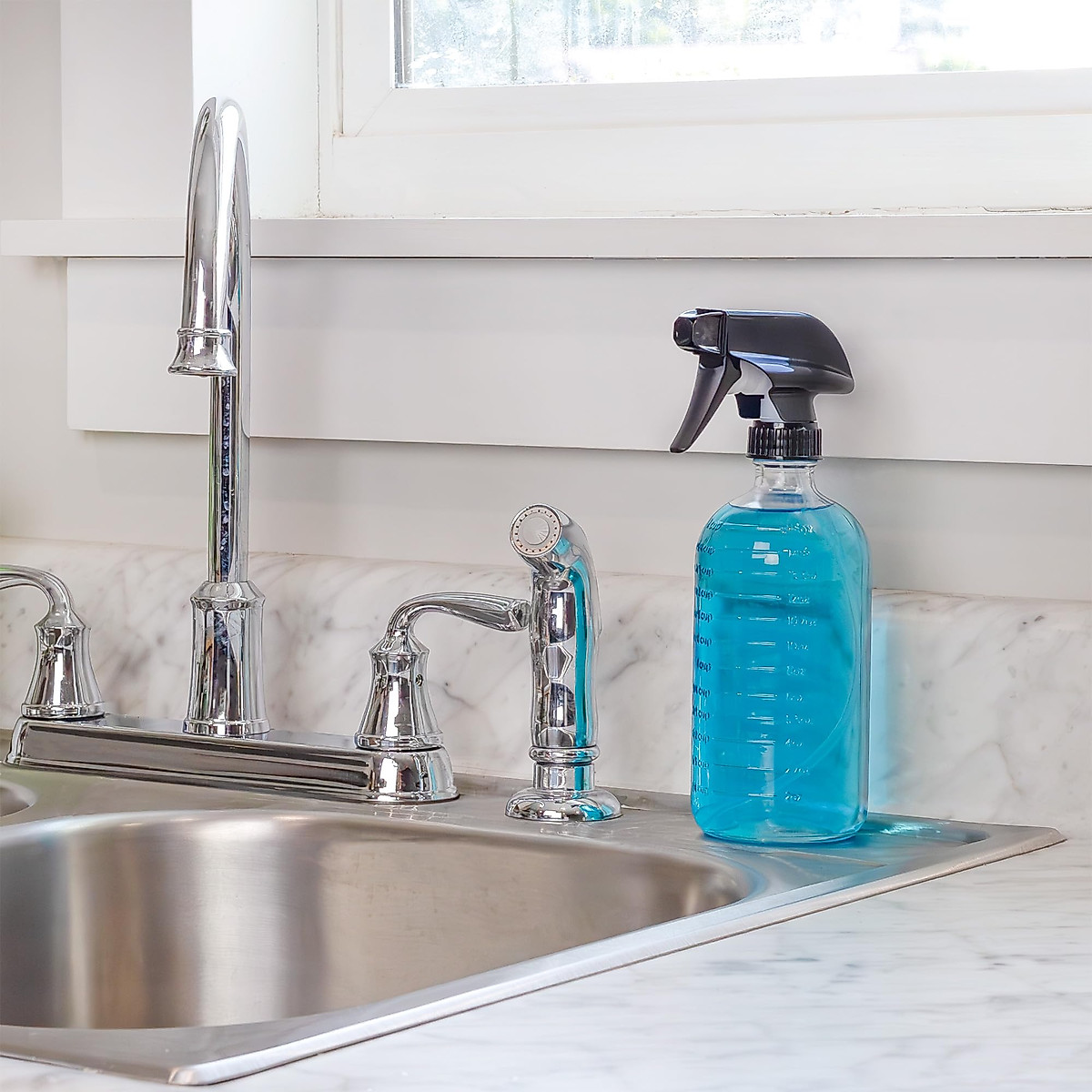 Cornucopia 16-Ounce Clear Glass Spray Bottles with Measurements (2-Pack); Sprayer Bottle with 3-Setting Heavy Duty Sprayers for Mist, Stream, OFF