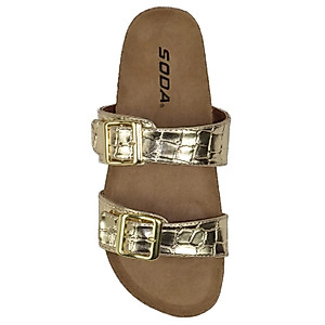 Soda Shoes Women Sandals Footbed Double Strap Functional Buckles Gladiator DUNYA-S (Gold, 10)