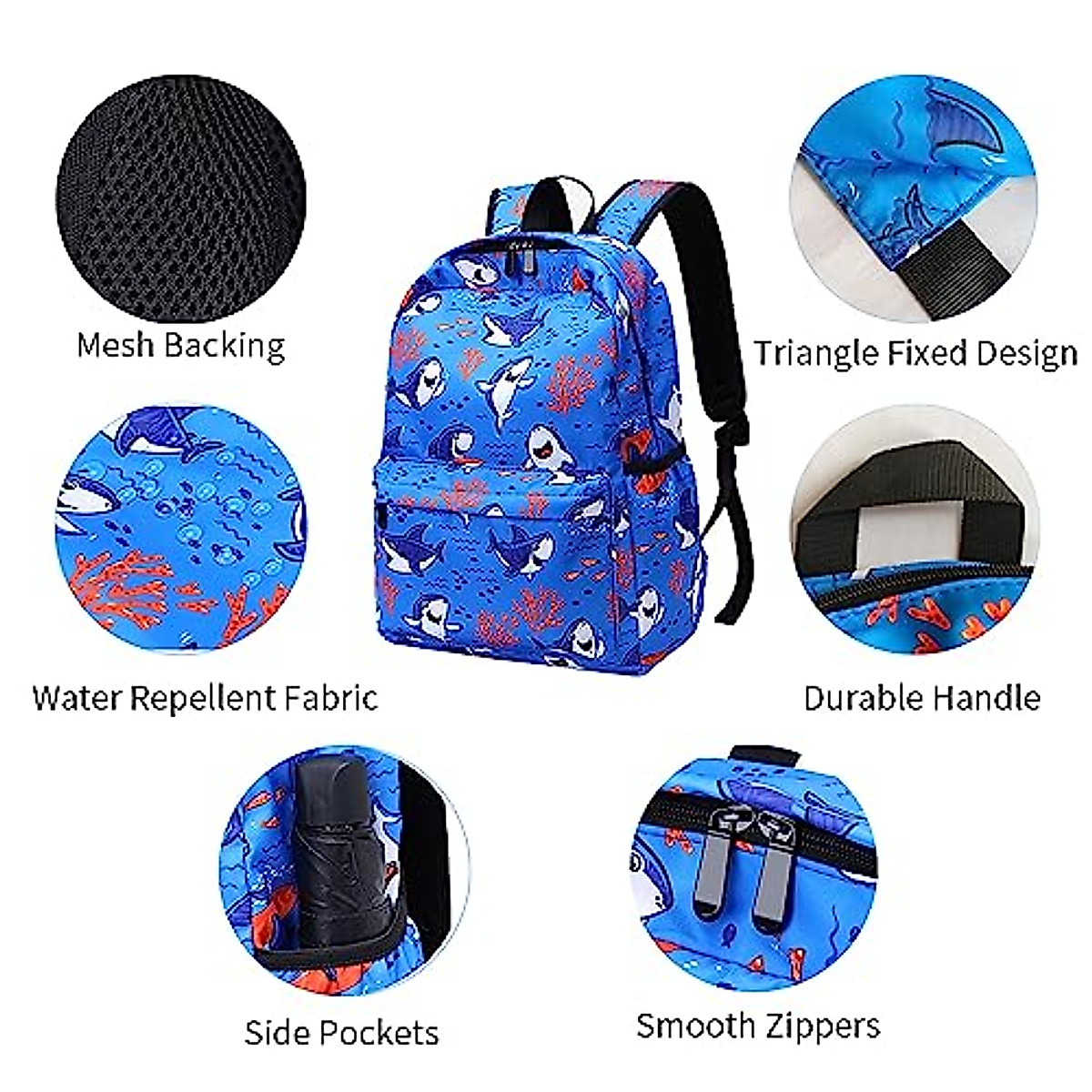 YUNYINIE 16 inch Shark School Backpack for Boys, Back to School Supplies Birthday Gifts for Kids for Preschool, Kindergarten